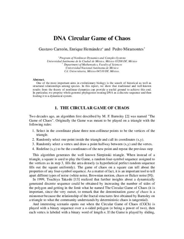 (PDF) DNA Circular Game of Chaos | Pedro Miramontes - Academia.edu