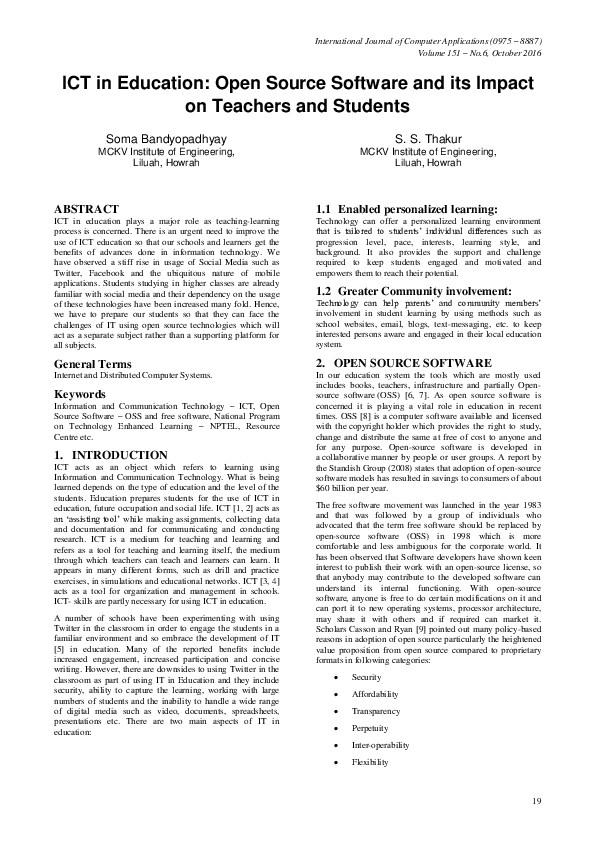 (PDF) ICT in Education: Open Source Software and its Impact on Teachers ...
