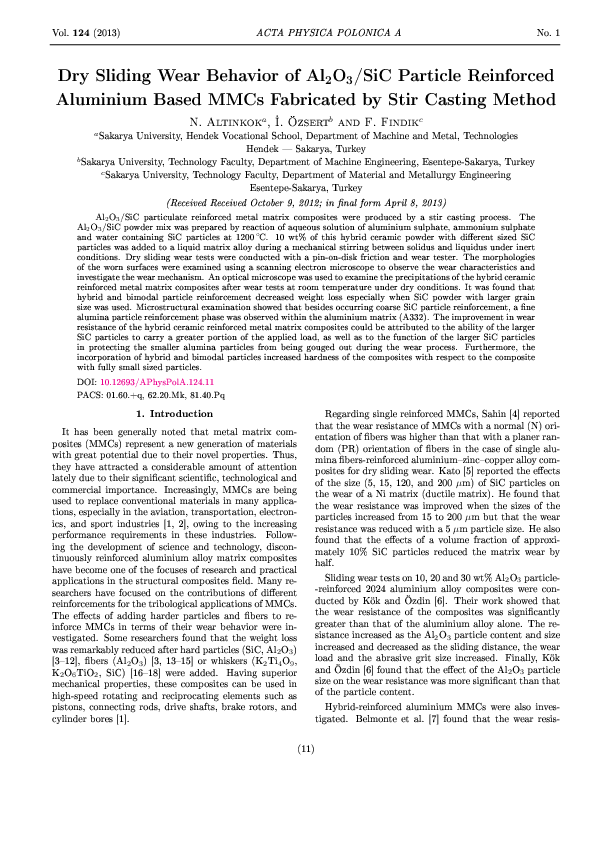 Pdf Dry Sliding Wear Behavior Of Al2o3 Sic Particle Reinforced Aluminium Based Mmcs Fabricated