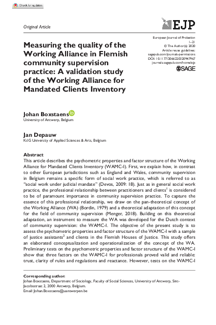 (PDF) Measuring the quality of the Working Alliance in Flemish ...