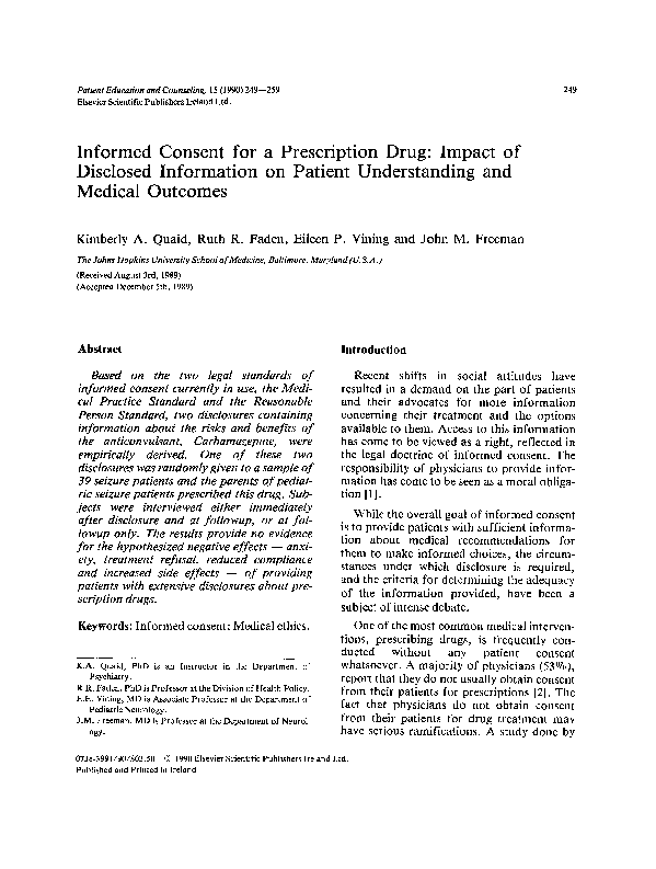 (PDF) Informed consent for a prescription drug: Impact of disclosed ...