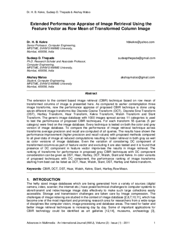 (PDF) Extended Performance Appraise of Image Retrieval Using the Feature Vector as Row Mean of ...