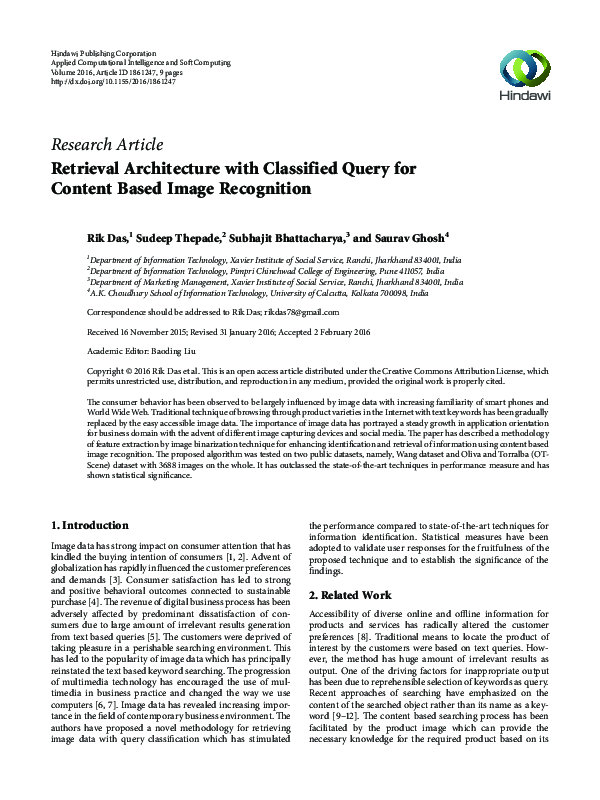 (PDF) Retrieval Architecture with Classified Query for Content Based Image Recognition