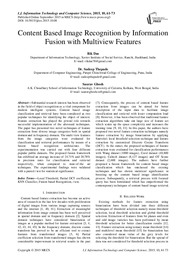(PDF) Content Based Image Recognition by Information Fusion with Multiview Features