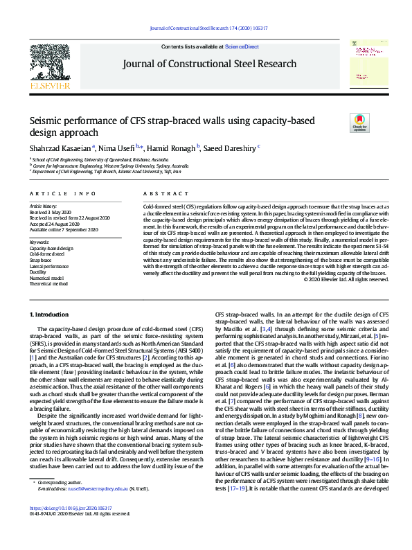 (PDF) Seismic performance of CFS strap-braced walls using capacity ...