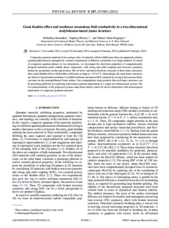 (PDF) Giant Rashba effect and nonlinear anomalous Hall conductivity in ...