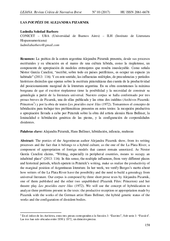 (PDF) Las poupées de Alejandra Pizarnik