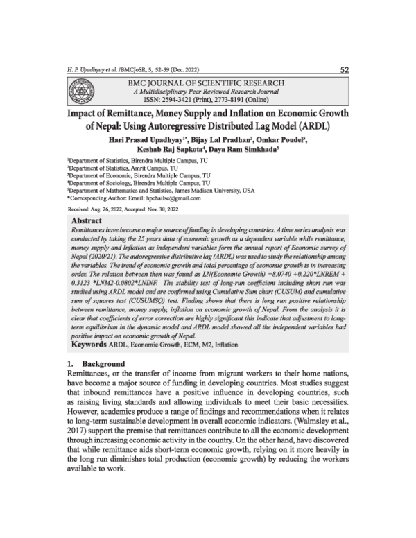 (PDF) Impact of Remittance, Money Supply and Inflation on Economic ...