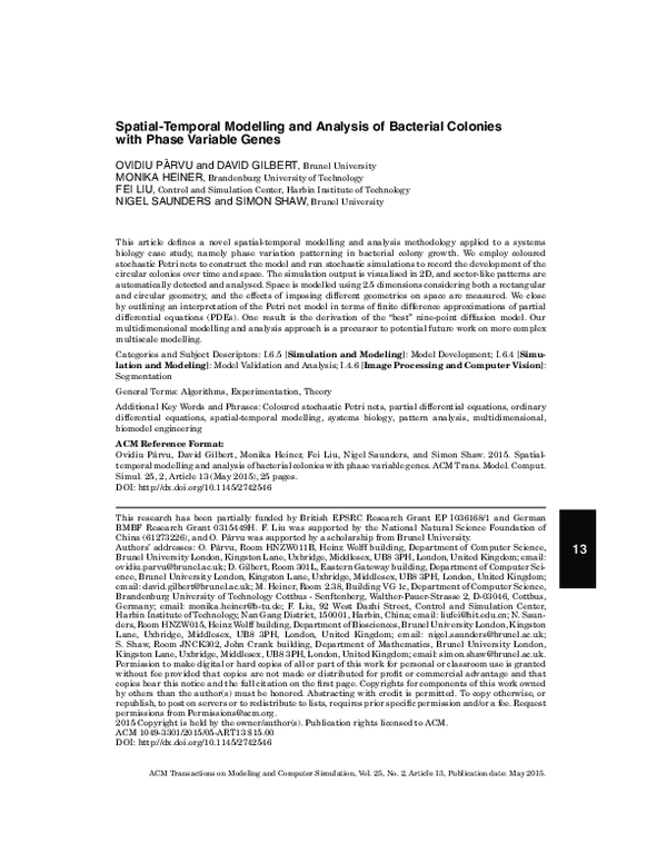 Spatial Temporal Modelling And Analysis Of Bacterial Colonies With Phase Variable Genes