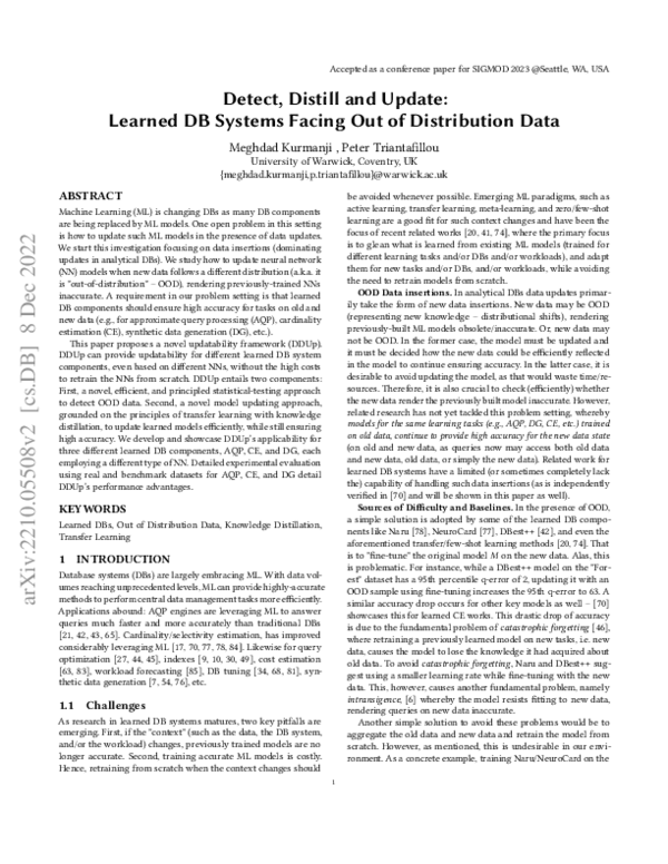 Pdf Detect Distill And Update Learned Db Systems Facing Out Of Distribution Data