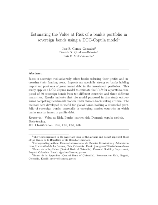 (PDF) Estimating the Value at Risk of a bank’s portfolio in sovereign bonds using a DCC-Copula model