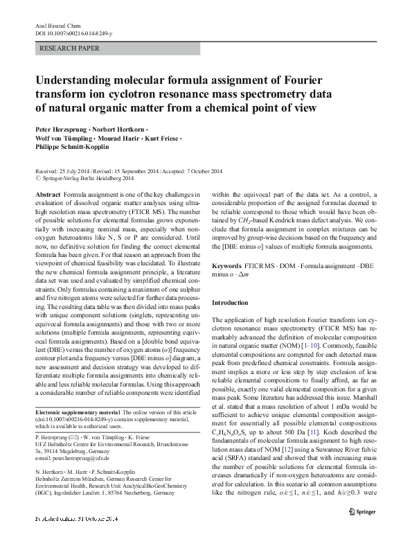 (PDF) Understanding molecular formula assignment of Fourier transform ion cyclotron resonance ...