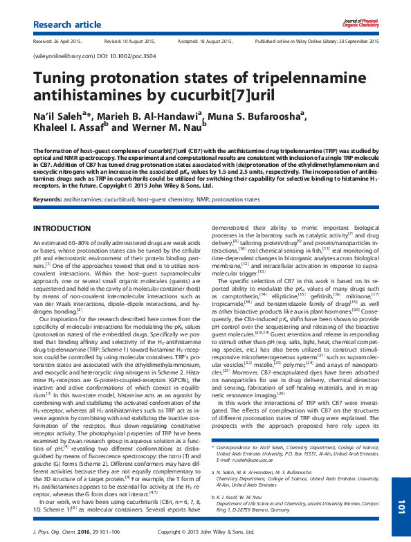 (PDF) Tuning protonation states of tripelennamine antihistamines by ...