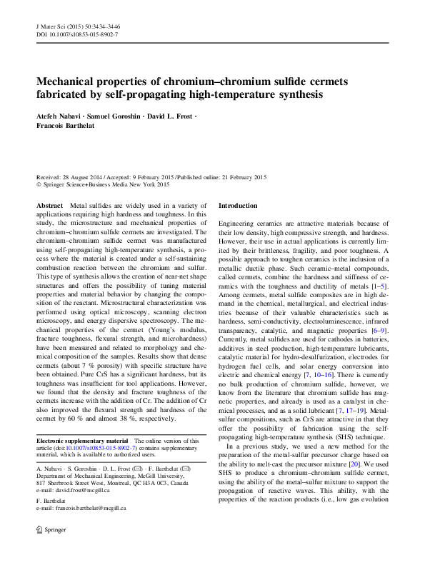 (PDF) Mechanical properties of chromium-chromium sulfide cermets ...