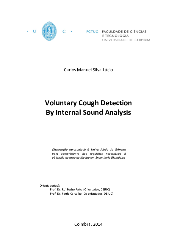 (PDF) Voluntary cough detection by internal sound analysis