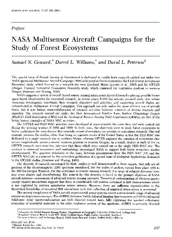 (PDF) Nasa multisensor aircraft campaigns for the study of forest ...