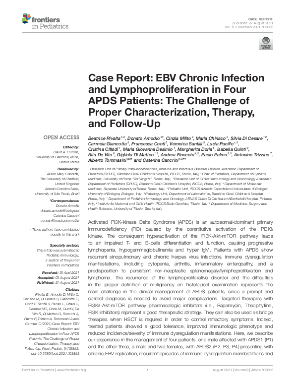 (PDF) Case Report: EBV Chronic Infection and Lymphoproliferation in Four APDS Patients: The ...