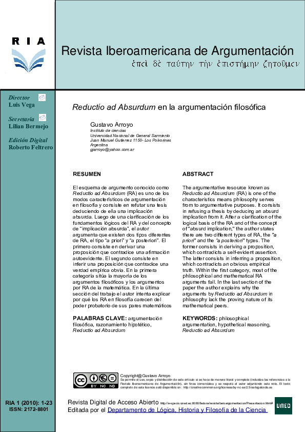 (PDF) Reductio ad Absurdum en la argumentación filosófica