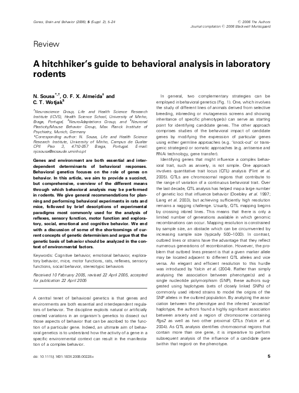 (PDF) A hitchhiker's guide to behavioral analysis in laboratory rodents