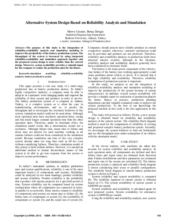 (PDF) Alternative System Design Based on Reliability Analysis and ...