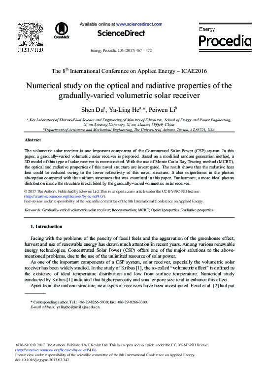 (PDF) Gradually-Varied Volumetric Solar Receiver Study