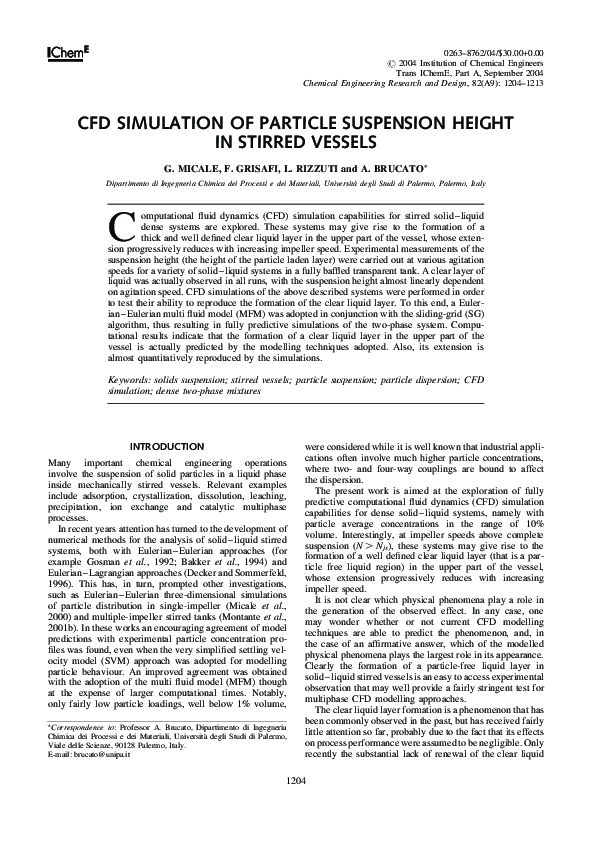 (PDF) CFD Simulation of Particle Suspension Height in Stirred Vessels
