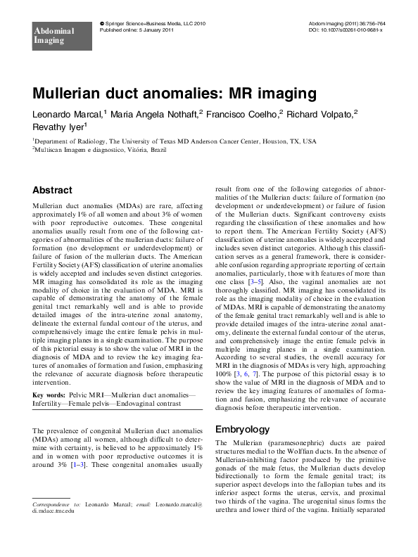 (PDF) Mullerian duct anomalies: MR imaging | Francisco Coelho ...