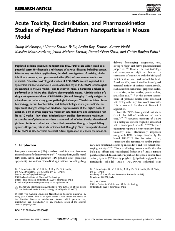 (PDF) Acute Toxicity, Biodistribution, and Pharmacokinetics Studies of ...