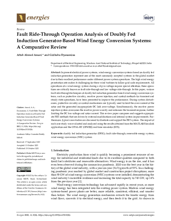 (PDF) Fault Ride-Through Operation Analysis of Doubly Fed Induction Generator-Based Wind Energy ...