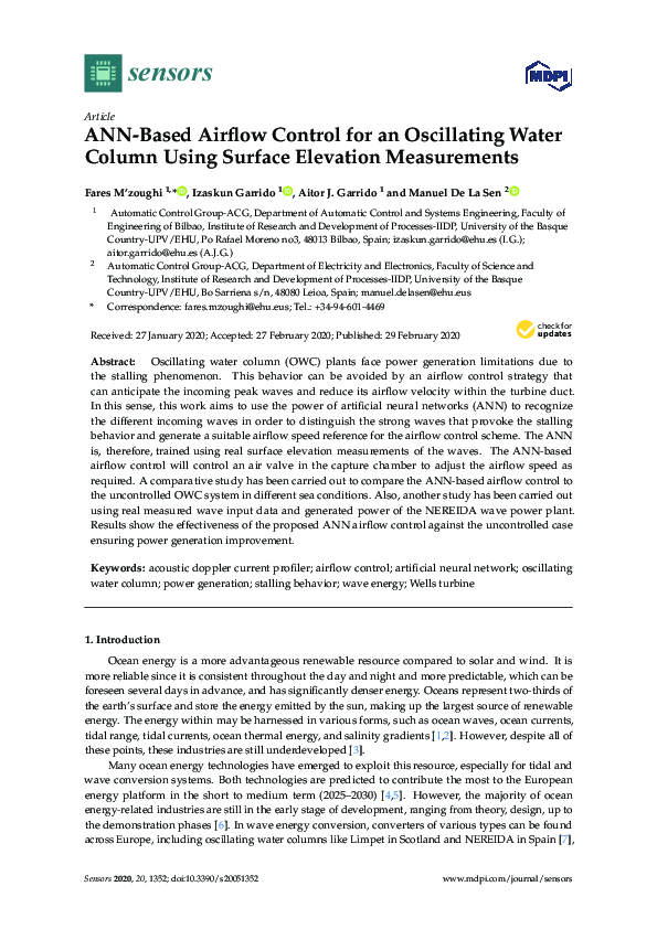 (PDF) ANN-Based Airflow Control for an Oscillating Water Column Using Surface Elevation Measurements