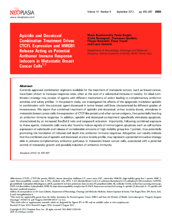 (PDF) Apicidin and Docetaxel Combination Treatment Drives CTCFL ...