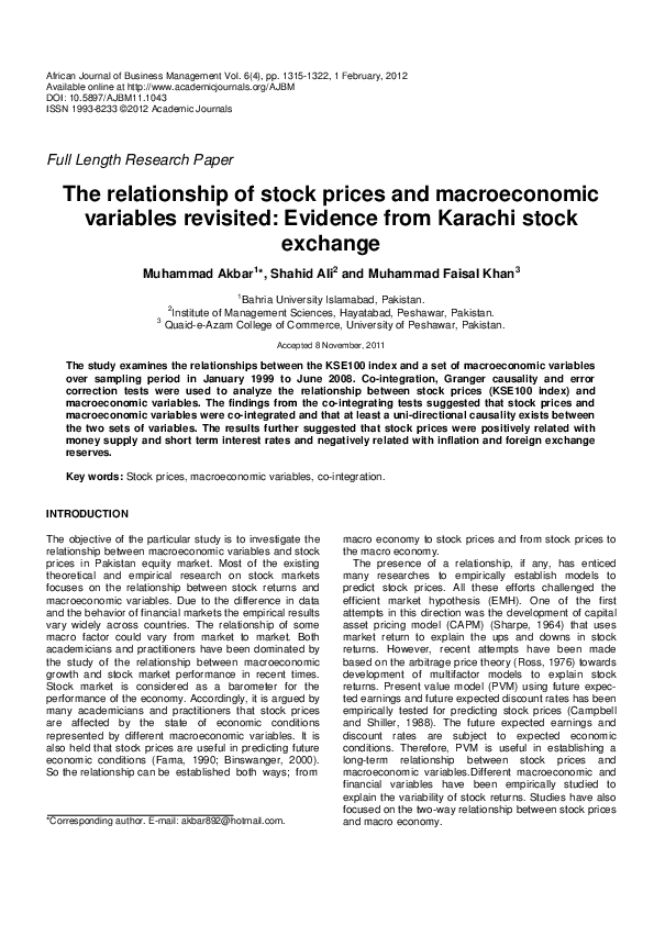 Pdf The Relationship Of Stock Prices And Macroeconomic Variables Revisited Evidence From