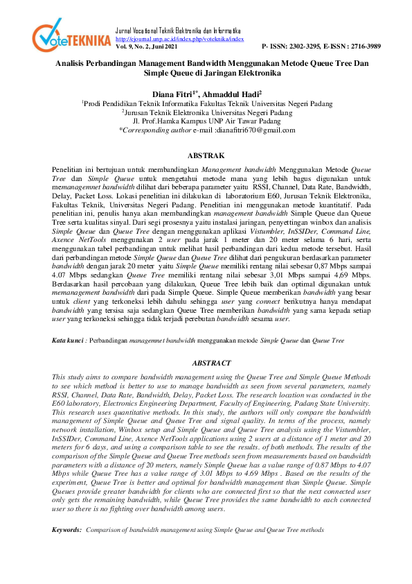 (PDF) Analisis Perbandingan Management Bandwidth Menggunakan Metode Queue Tree Dan Simple Queue ...