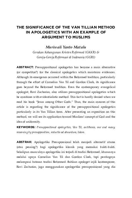 (PDF) The Significance of the Van Tillian Method in Apologetics with an ...