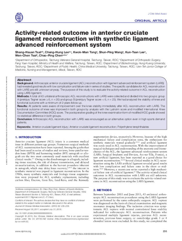 (PDF) Activity-related outcome in anterior cruciate ligament ...