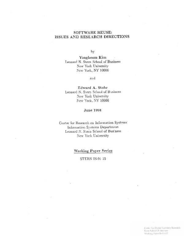 (PDF) Software reuse: issues and research directions