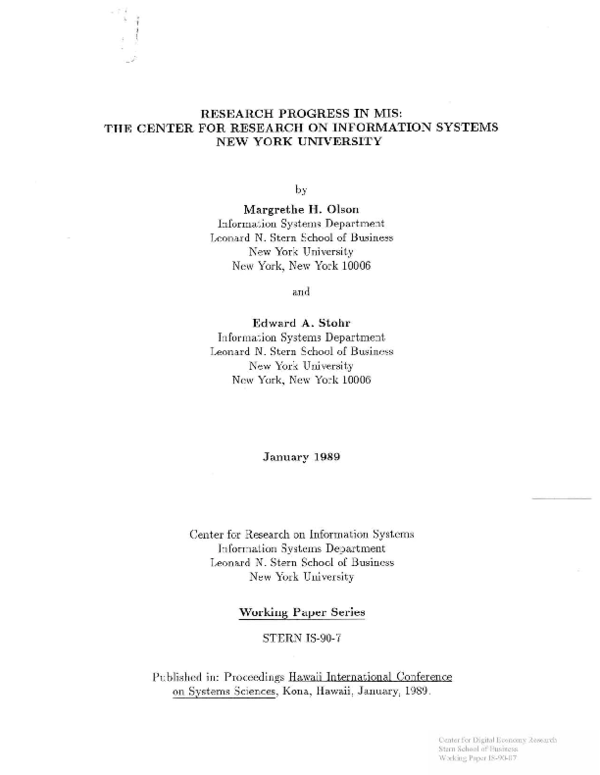 (PDF) Research progress in MIS: the Center for Research on Information ...