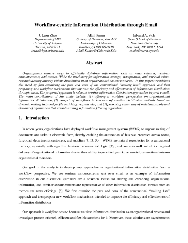 (PDF) Workflow-Centric Information Distribution Through E-Mail