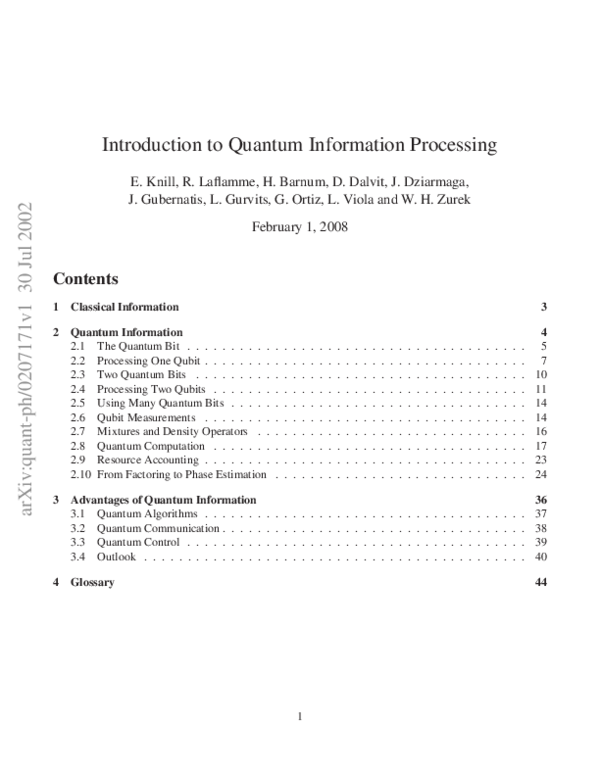 (PDF) 0 Ju l 2 00 2 Introduction to Quantum Information Processing