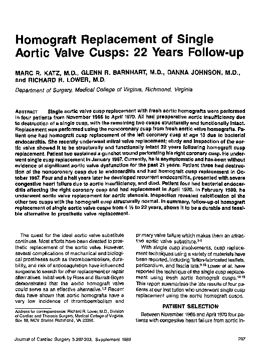 (PDF) Homograft Replacement of Single Aortic Valve Cusps: 22 Years ...