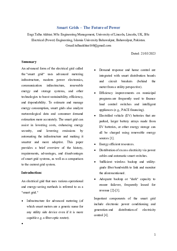 (DOC) Smart Grids - The Future of Power