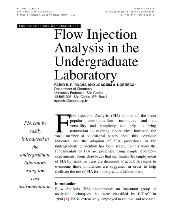 (PDF) Flow Injection Analysis in the Undergraduate Laboratory