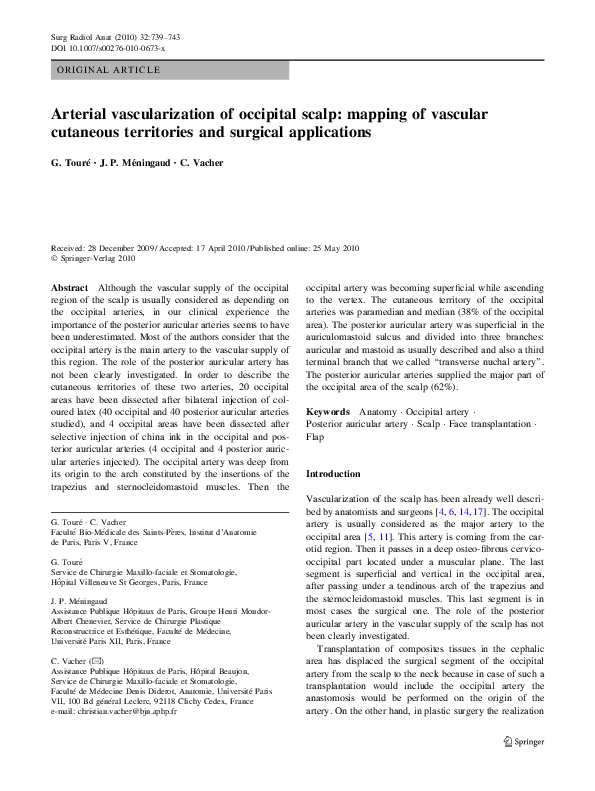 (PDF) Arterial vascularization of occipital scalp: mapping of vascular ...