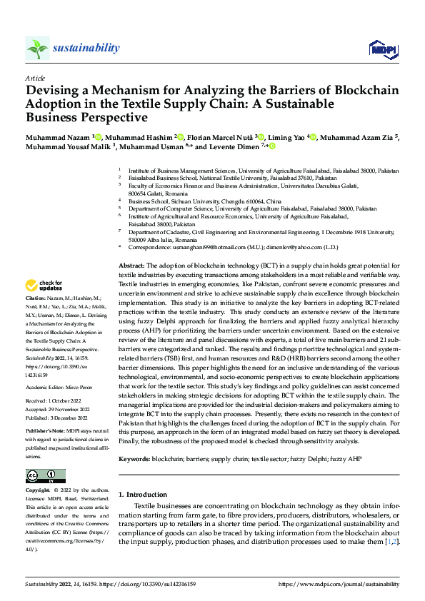 (PDF) Devising a Mechanism for Analyzing the Barriers of Blockchain Adoption in the Textile ...