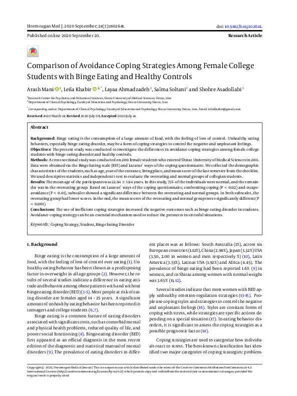 (PDF) Comparison of Avoidance Coping Strategies Among Female College ...