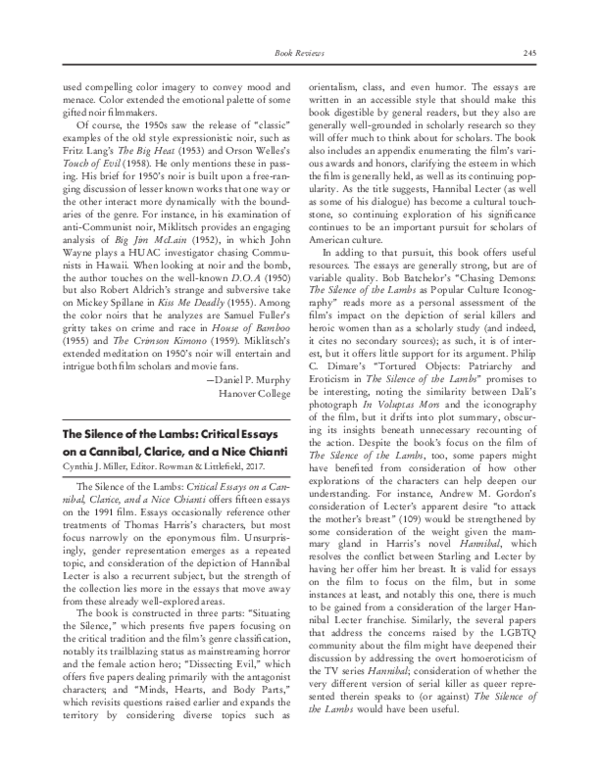 (PDF) The Silence of the Lambs: Critical Essays on a Cannibal, Clarice ...