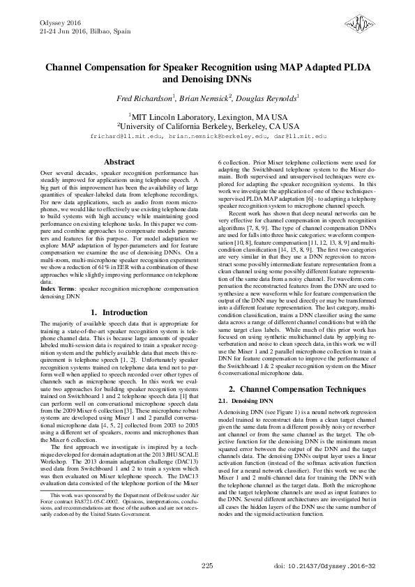 (PDF) Channel Compensation for Speaker Recognition using MAP Adapted ...