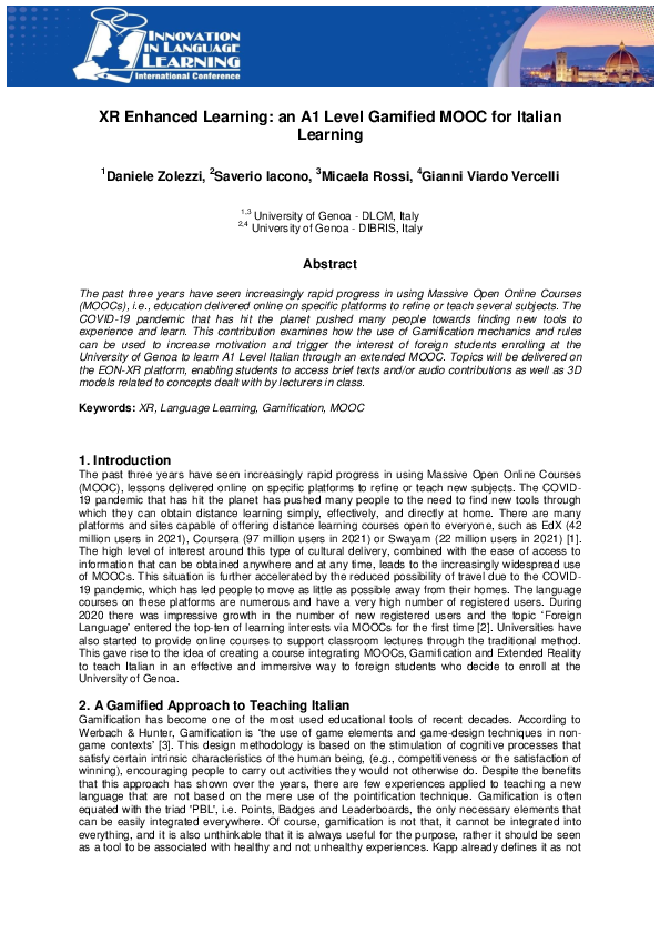 (PDF) XR Enhanced Learning: an A1 Level Gamified MOOC for Italian Learning