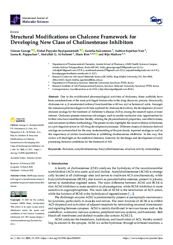 (PDF) Structural Modifications on Chalcone Framework for Developing New Class of Cholinesterase ...
