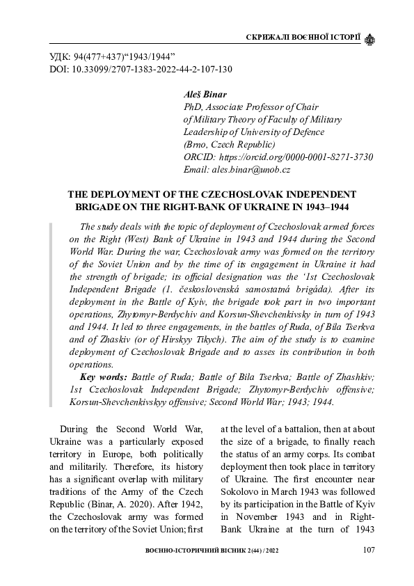 (PDF) The Deployment of the Czechoslovak Independent Brigade in Right ...